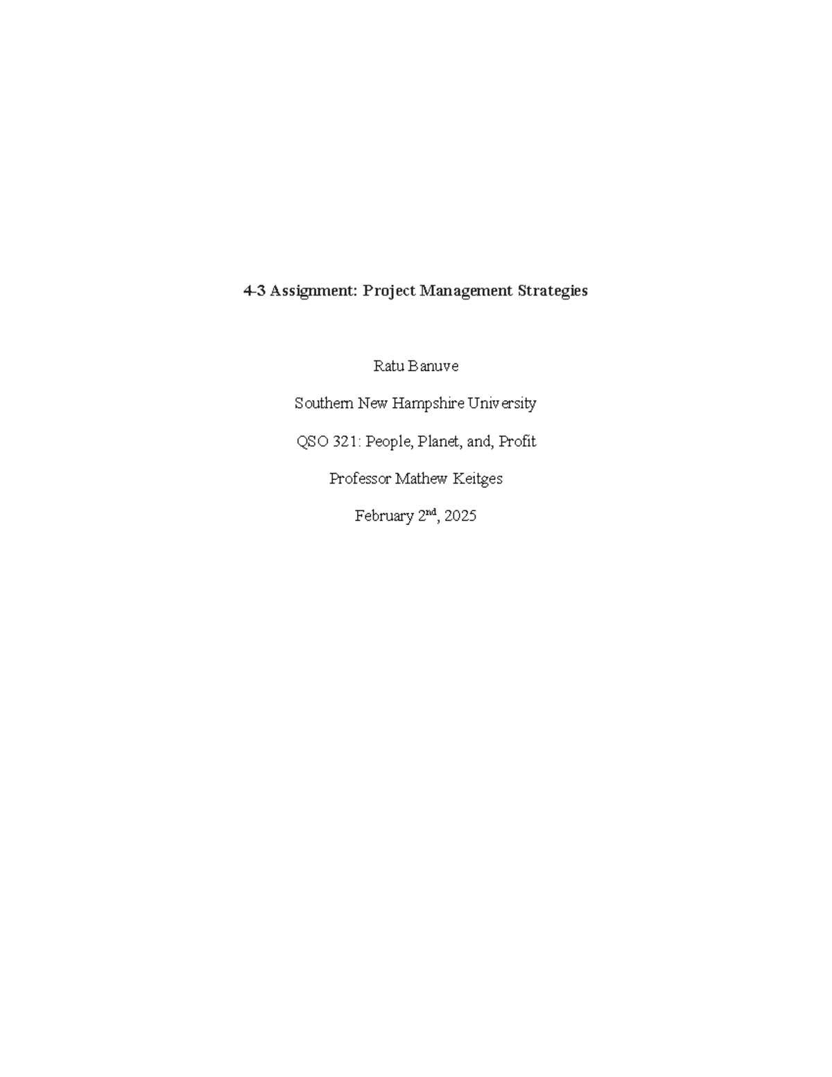 QSO 321 Module 4 - Assignments - 4-3 Assignment: Project Management ...
