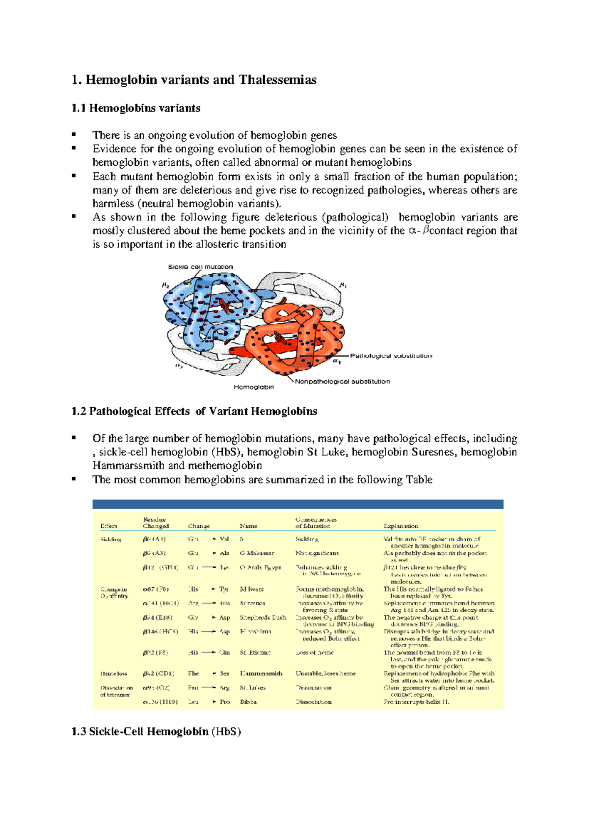 BIC 301M: Hemoglobin Variants, Thalassemias & Test 4 Review Notes - Studocu