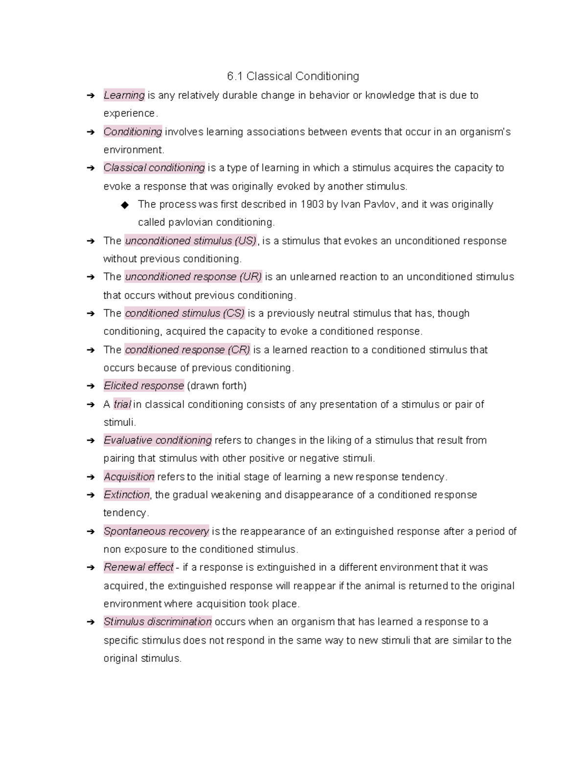 Psych 100: Chapter 6 Notes on Classical & Operant Conditioning - Studocu
