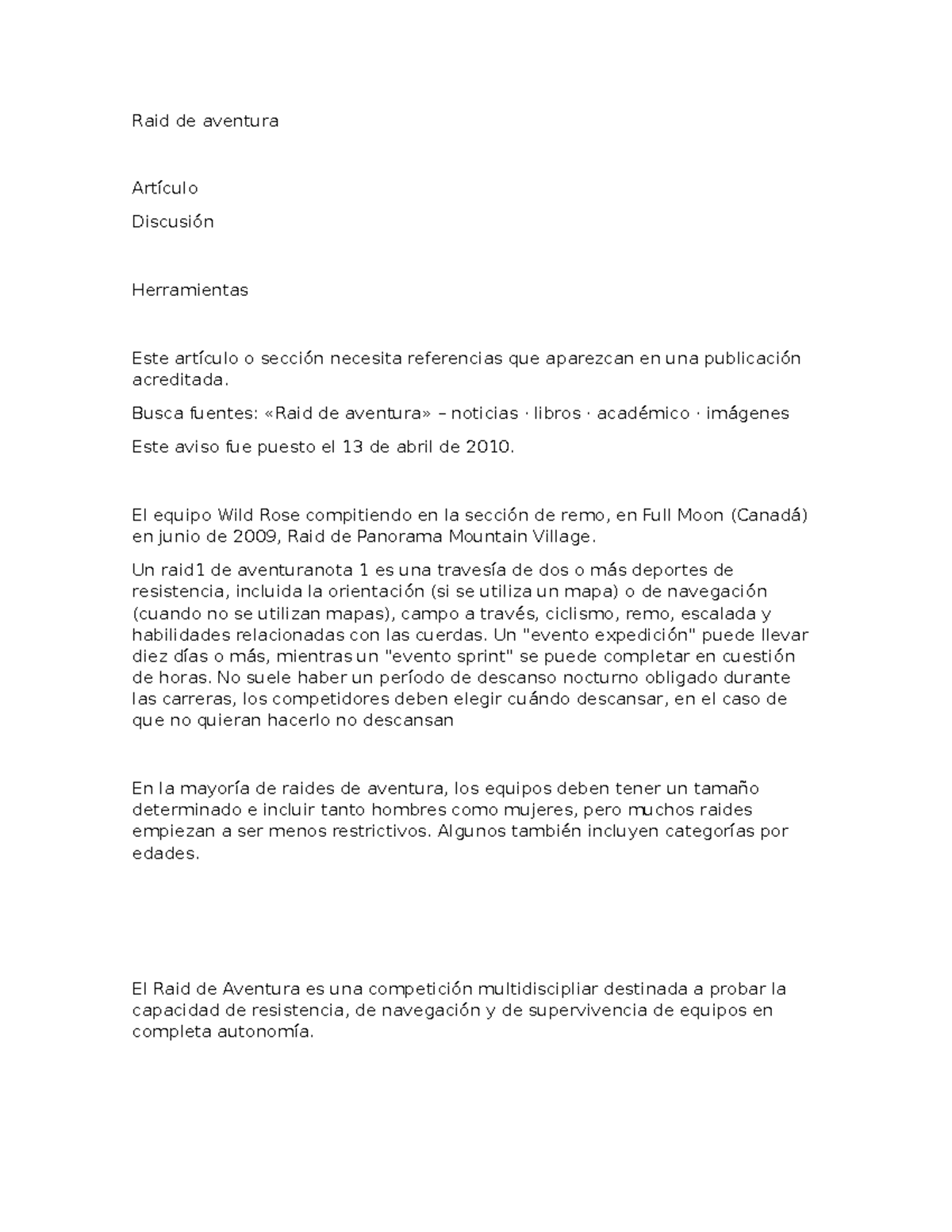 Raid de aventura - Historia - Raid de aventura Artículo Discusión ...