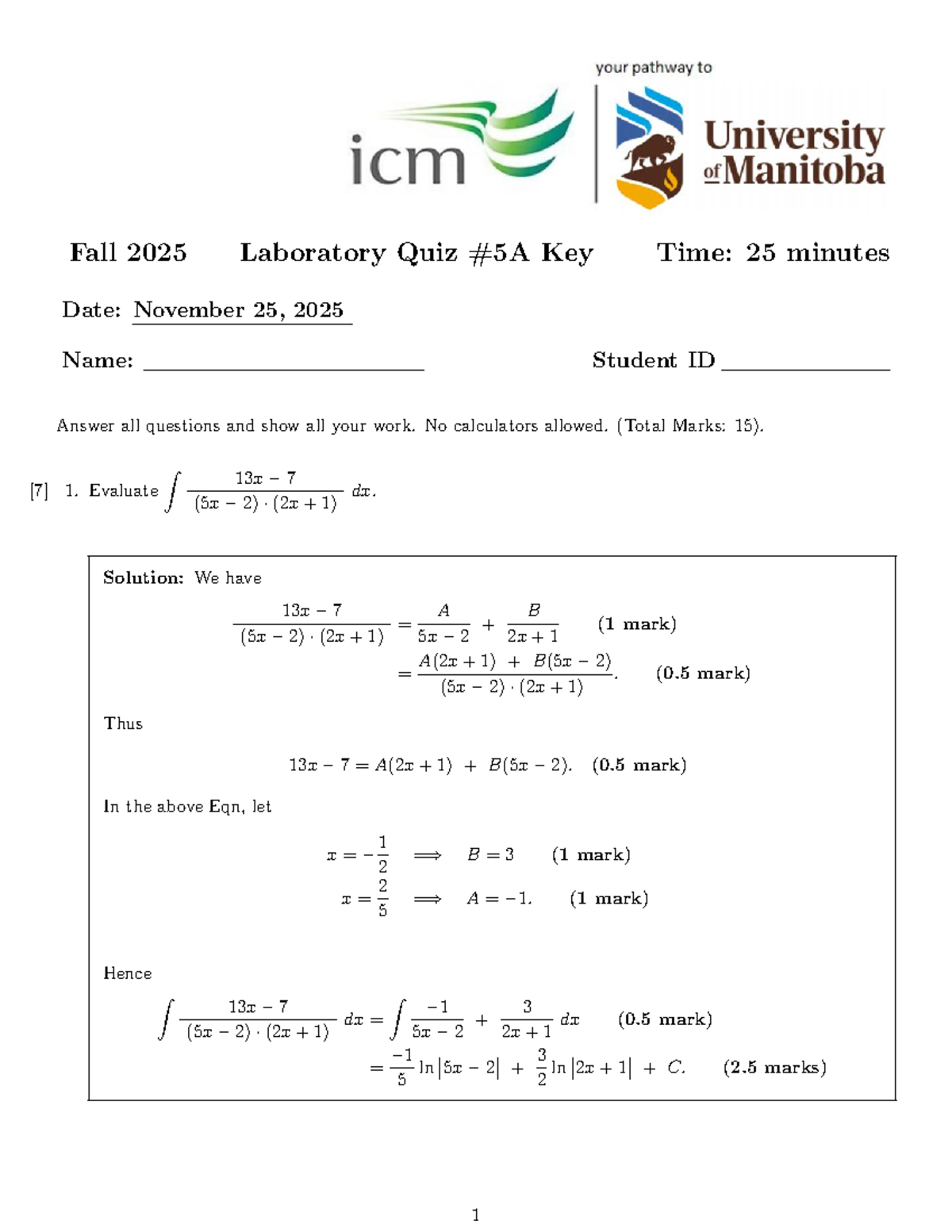 Quiz 5A Solutions for Math 1700 - Fall 2025 - Studocu