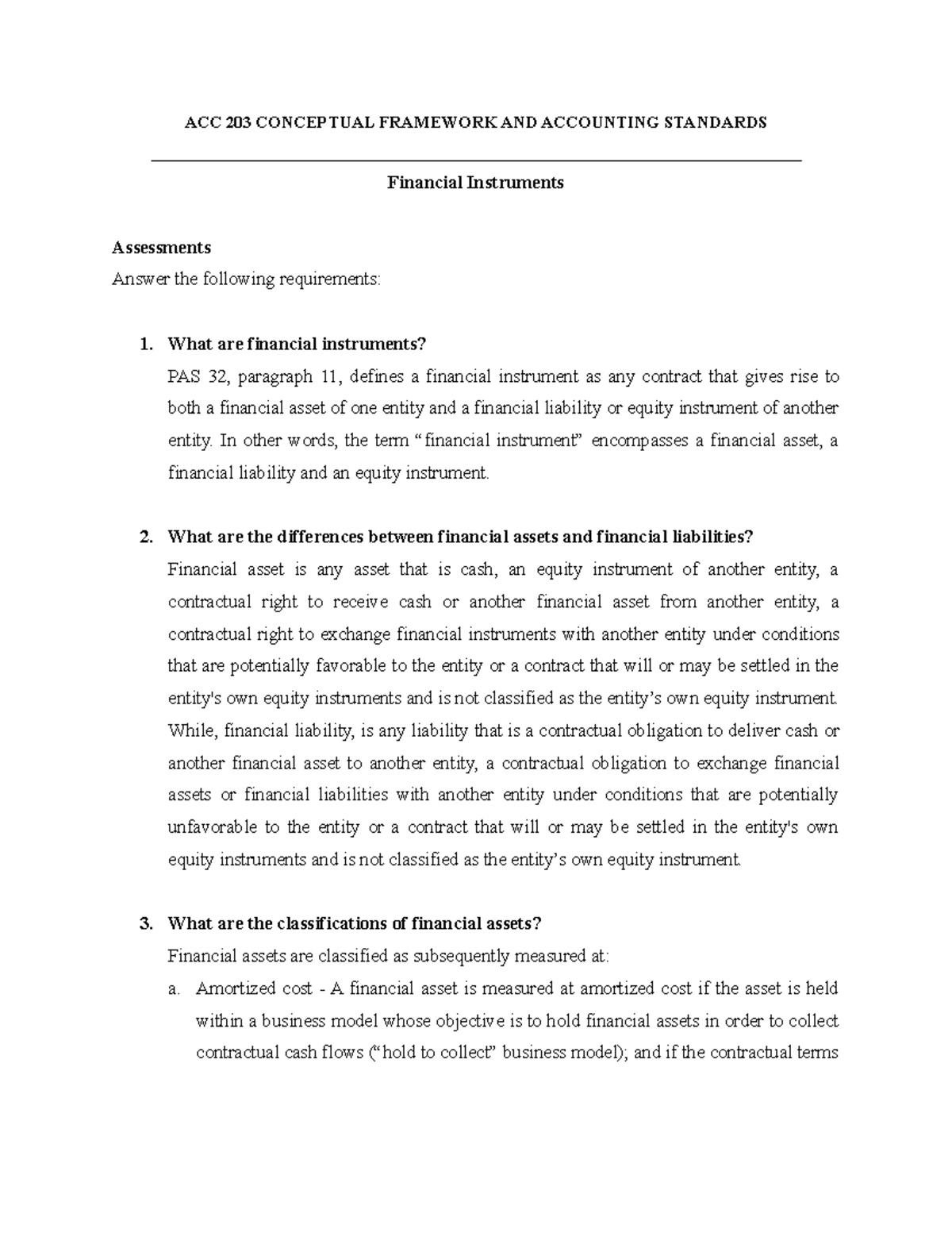 Financial Instruments- Conceptual framework and accounting standards ...