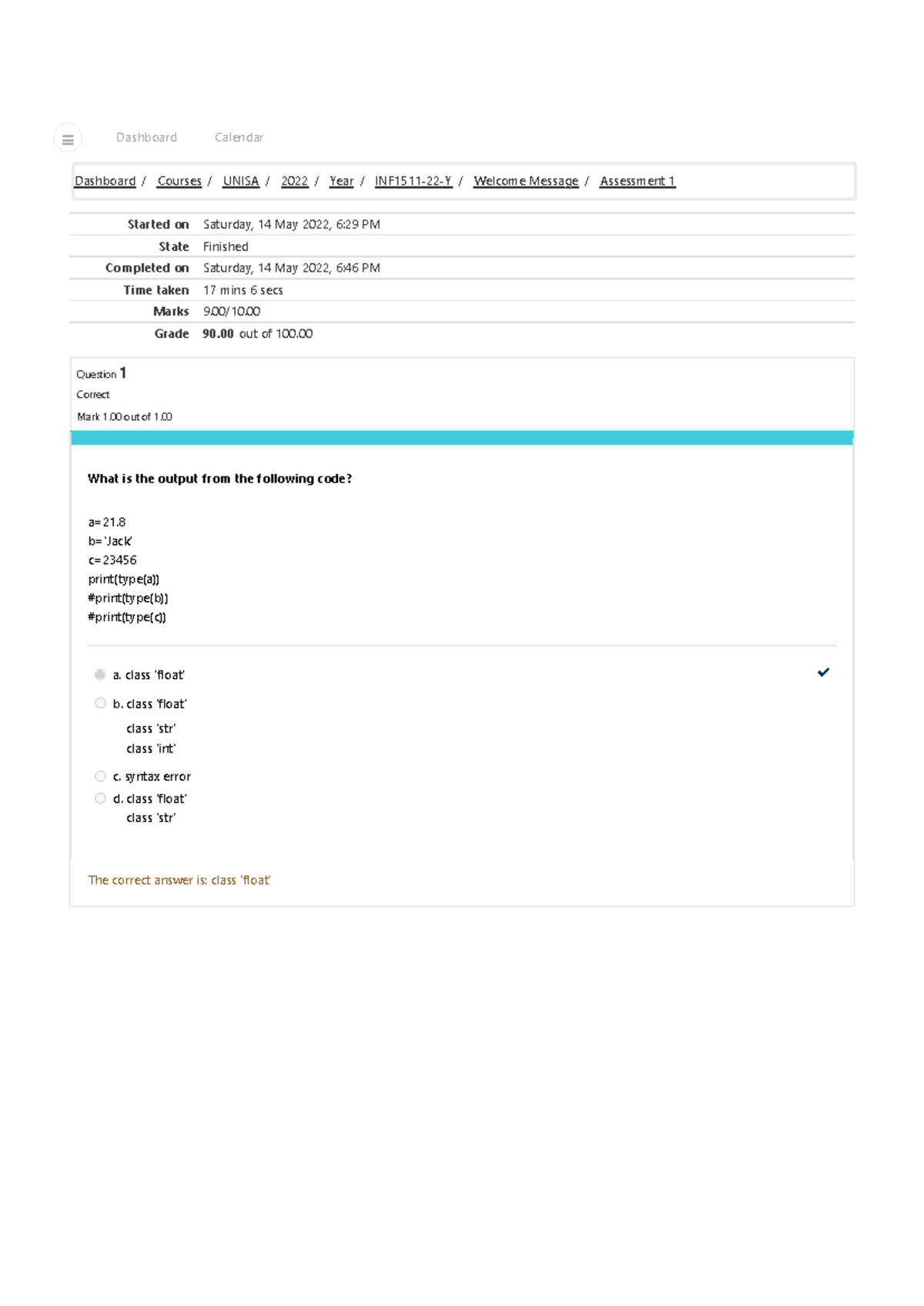 INF1511-22-Y Assessment 1 Attempt Review and Results - Studocu