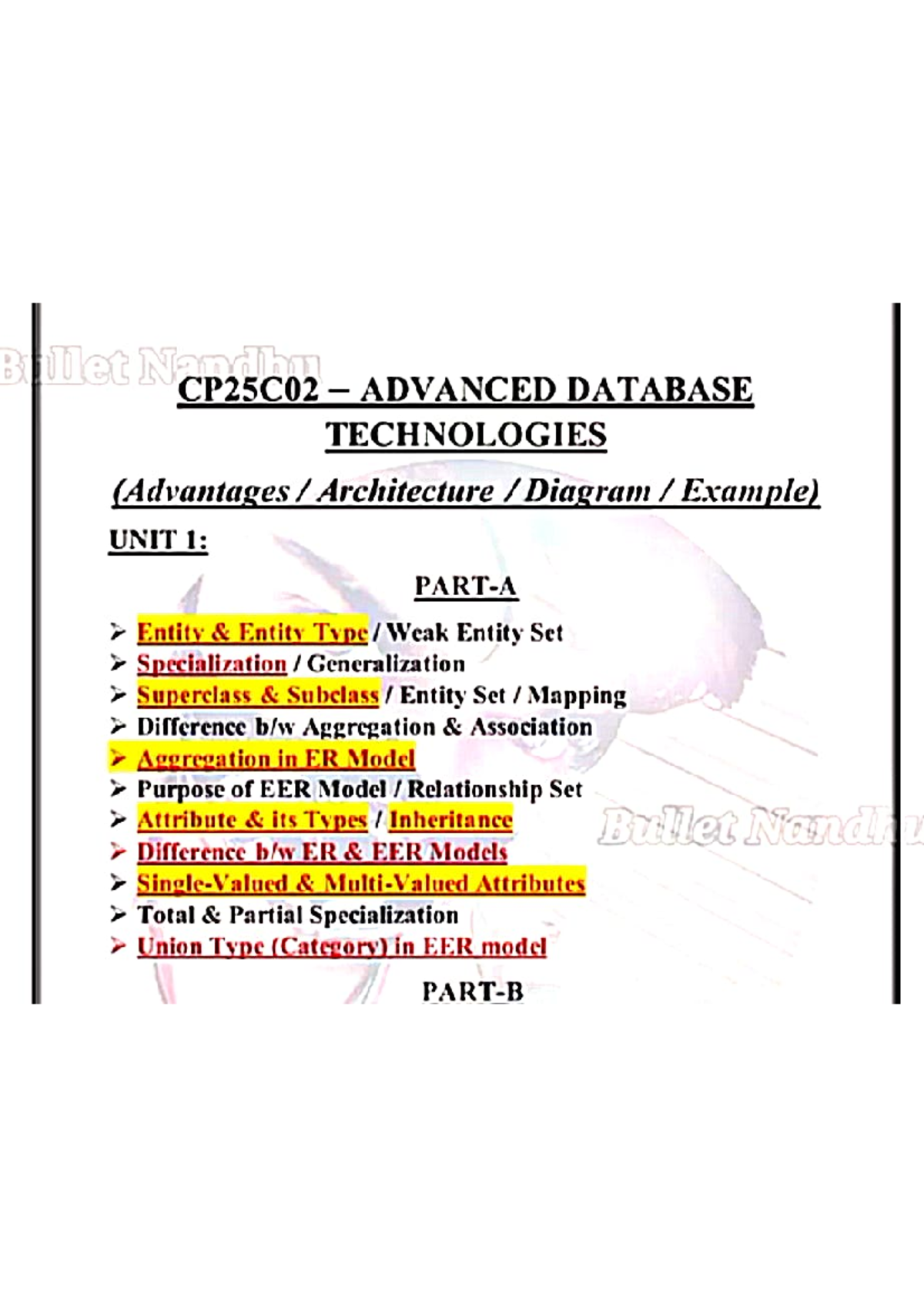 CP25C02 Advanced Database Technologies: Unit 1-6 Overview and Key ...