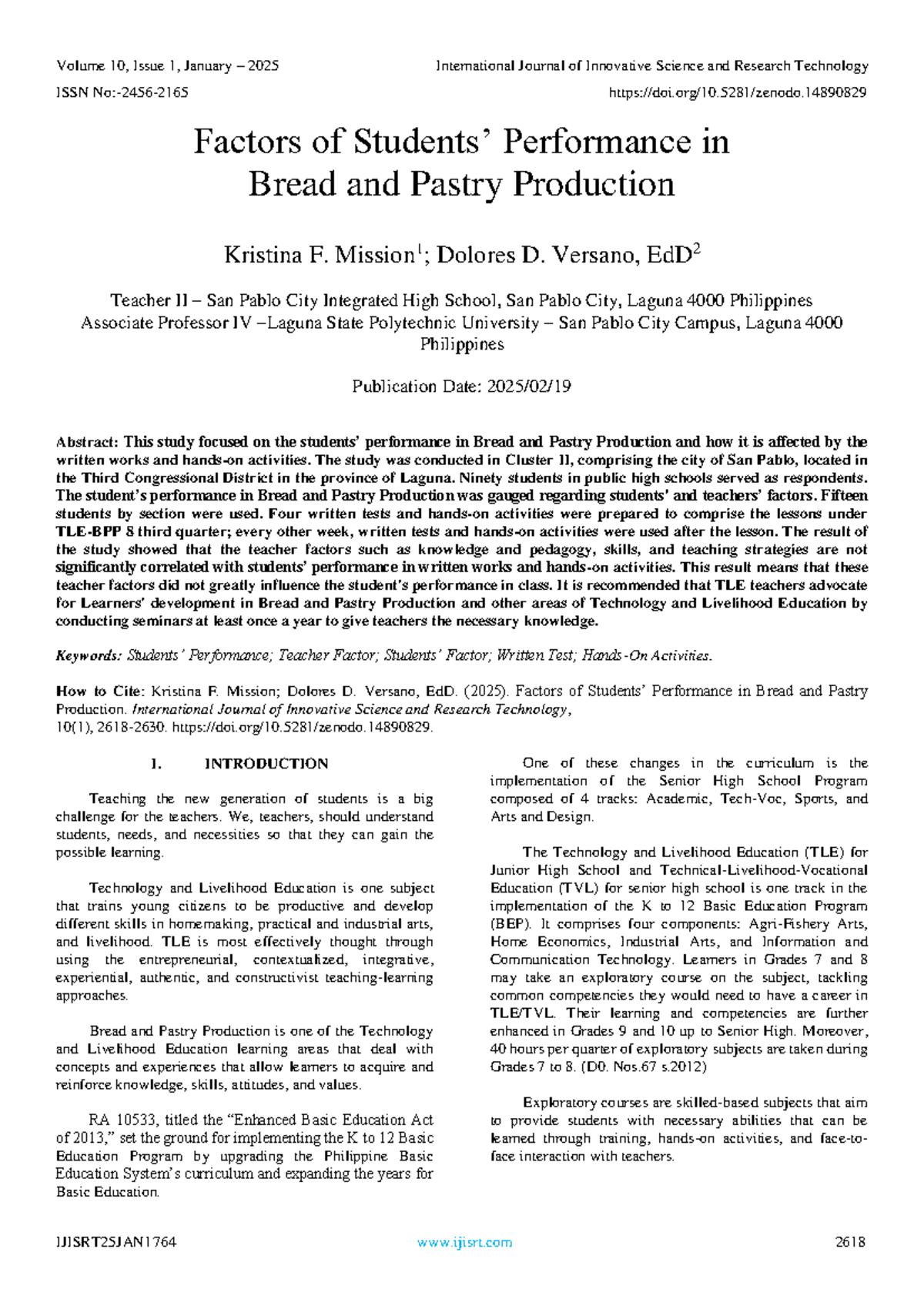 Factors Influencing Performance in Bread and Pastry Production (TLE 8 ...