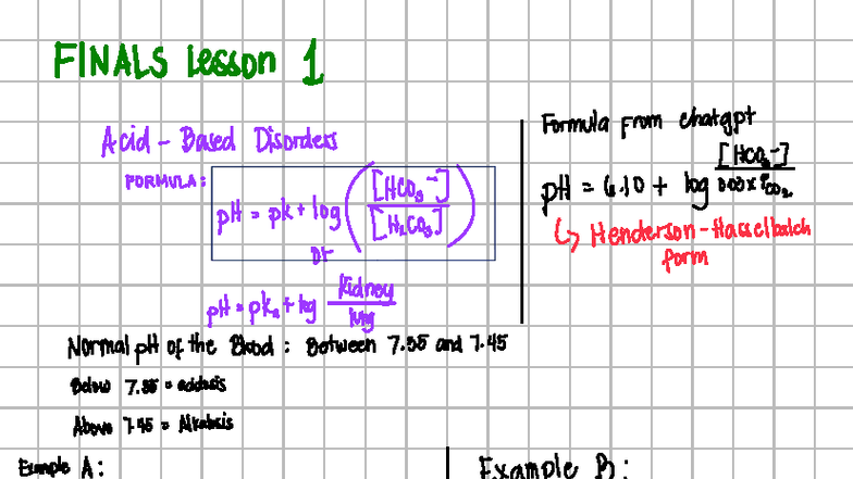 FINALS Lab Math: Acid-Base Disorders & Clearance Formulas - Studocu