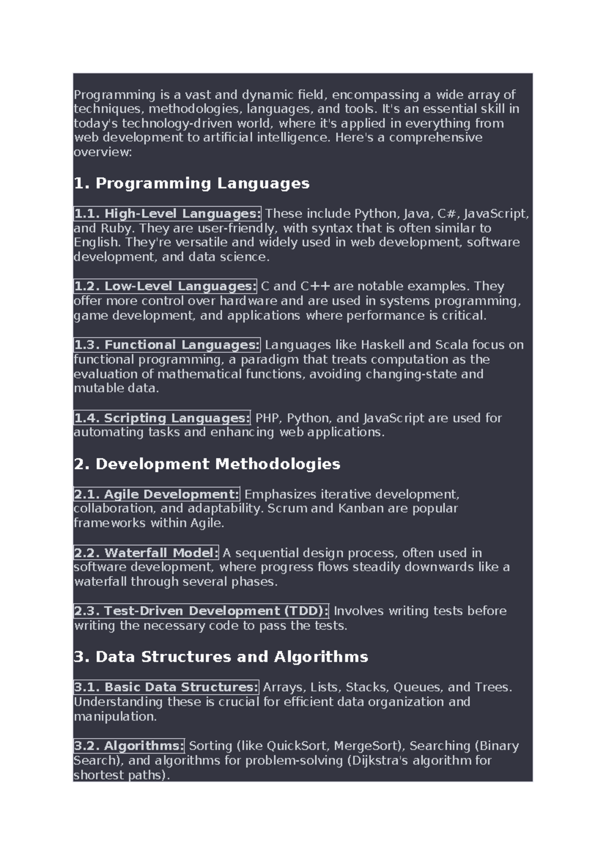 Programming Overview: Key Concepts, Languages, and Methodologies - Studocu