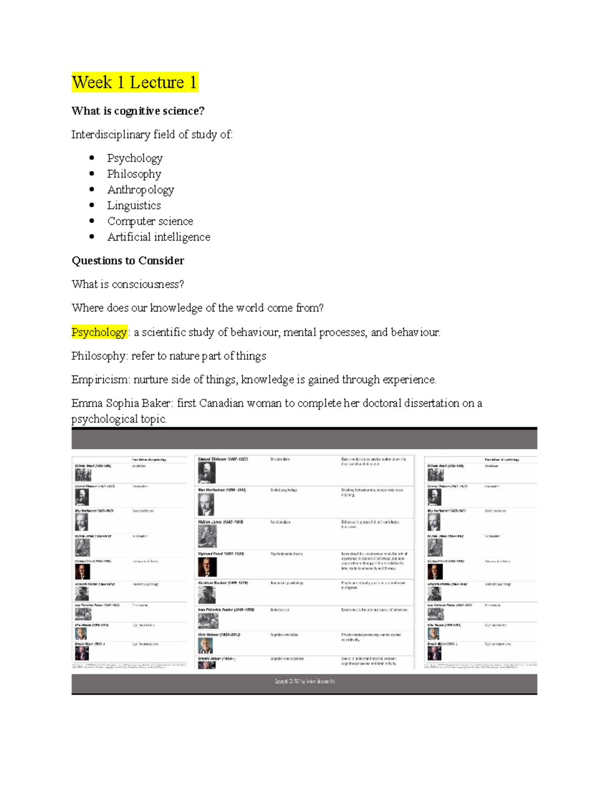 Cognitive Science 101: Weekly Lecture Notes and Key Concepts - Studocu
