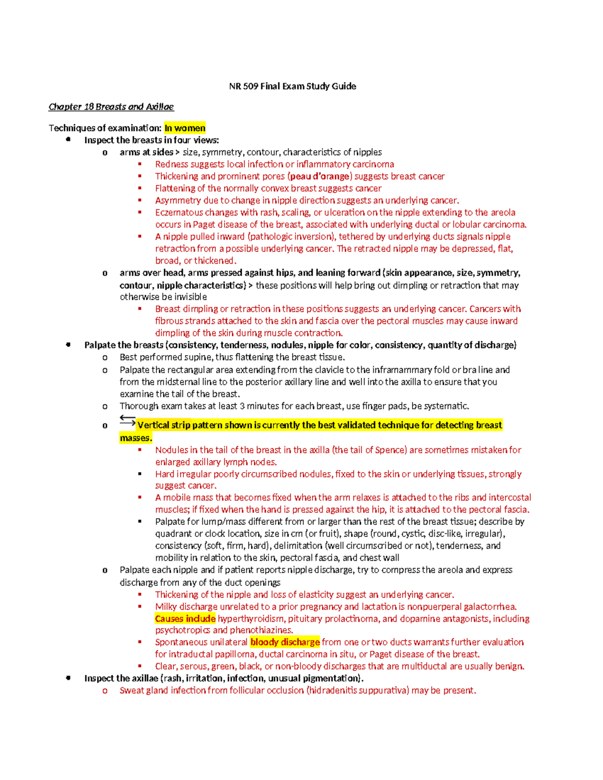 NR509 Final Exam Study Guide: Breast & Axillae & Abdominal Examination ...