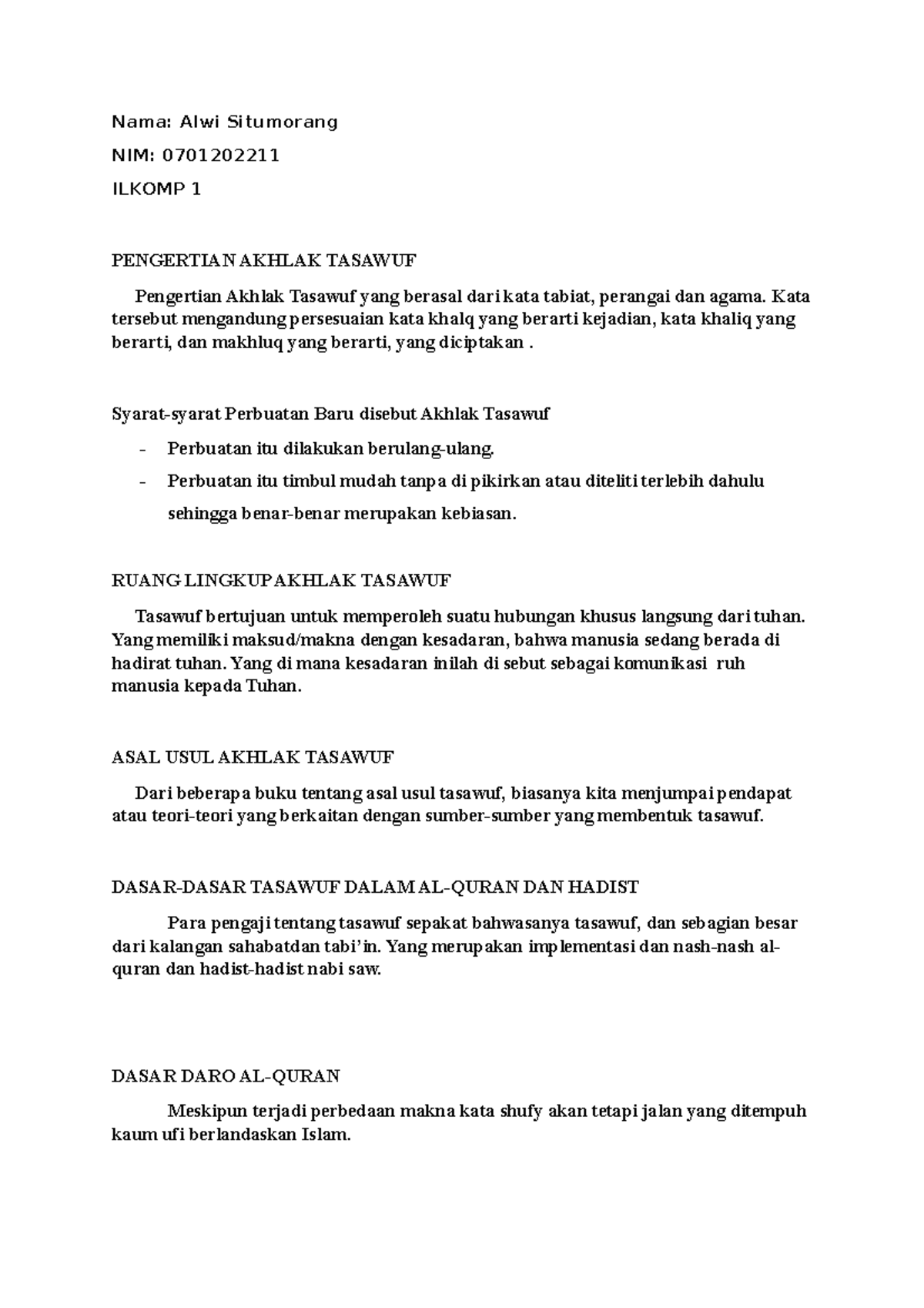 ILKOMP 1 - Sample Practice Exam: Akhlak Tasawuf Overview and Insights ...
