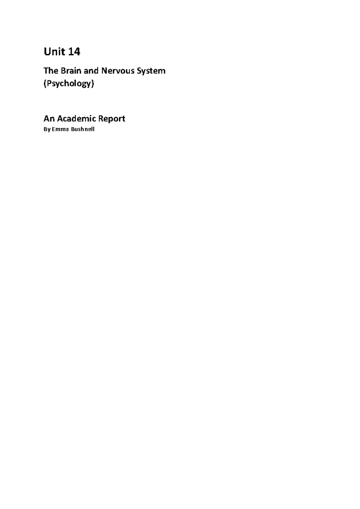 Unit 14 Academic Report on The Brain and Nervous System in Psychology ...