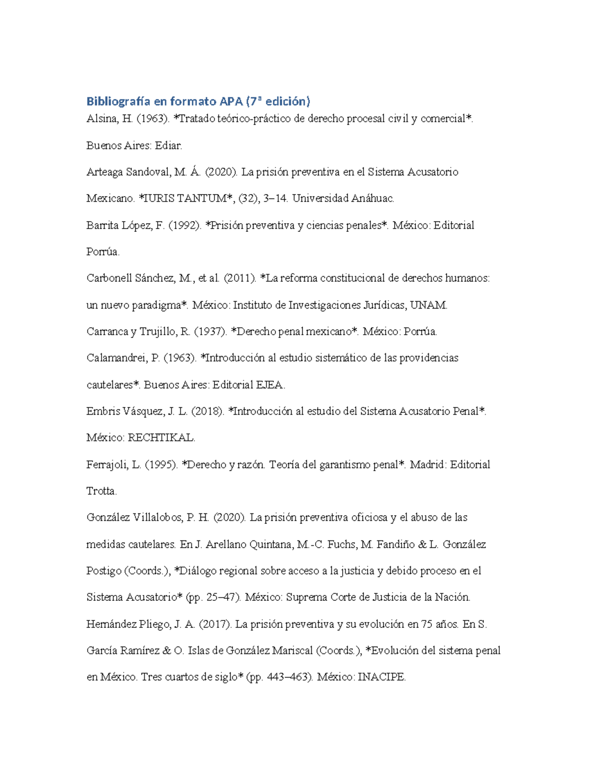 Bibliografía APA (7ª ed.) sobre Derecho Penal - Studocu