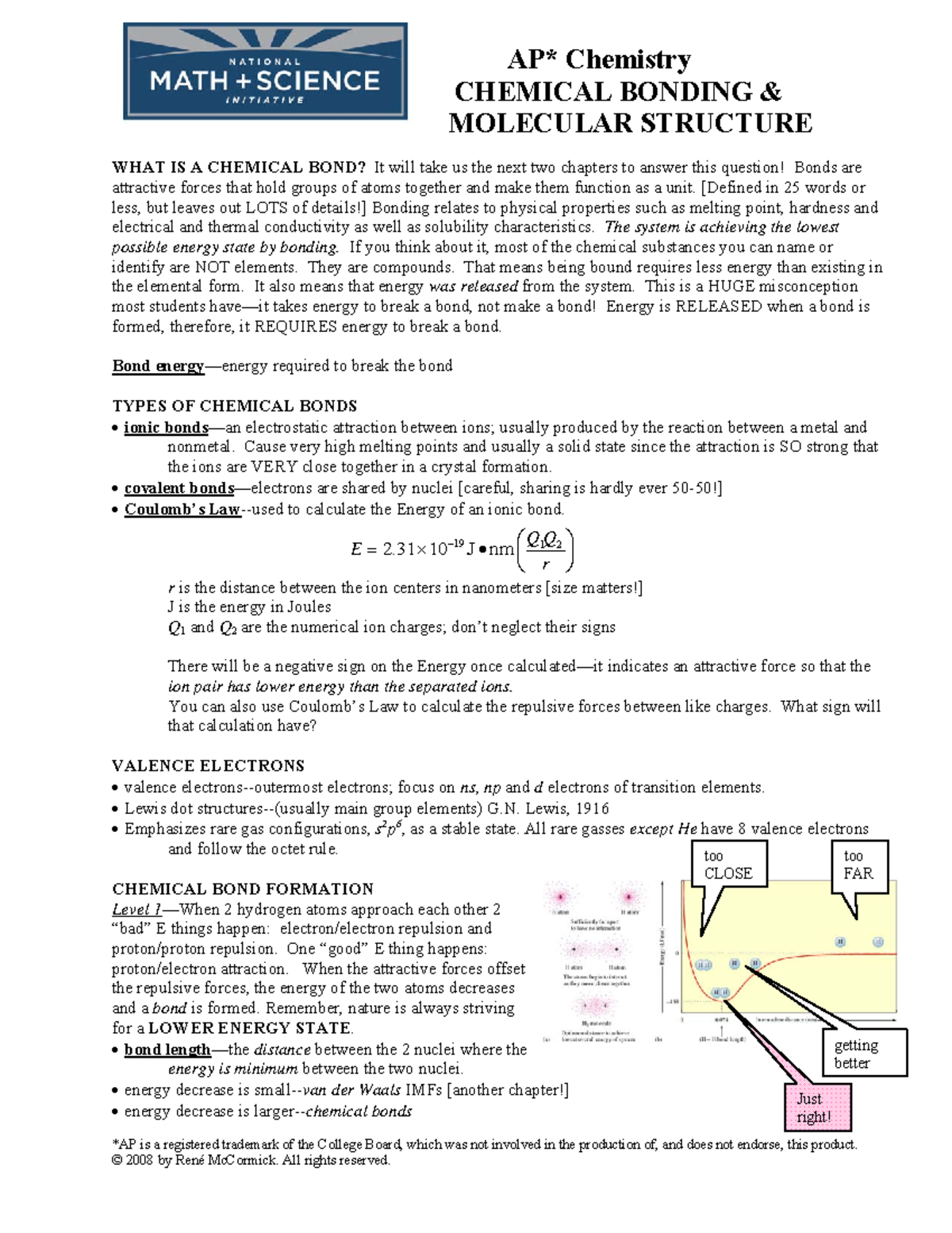 AP CHEM 08: Key Concepts in Chemical Bonding and Molecular Structure ...