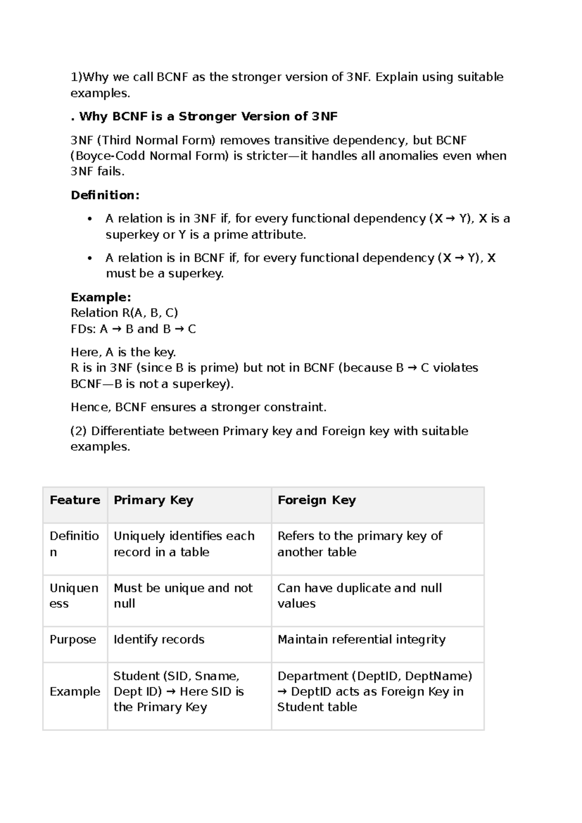 BCNF vs 3NF: Understanding the Stronger Normal Form in DBMS - Studocu
