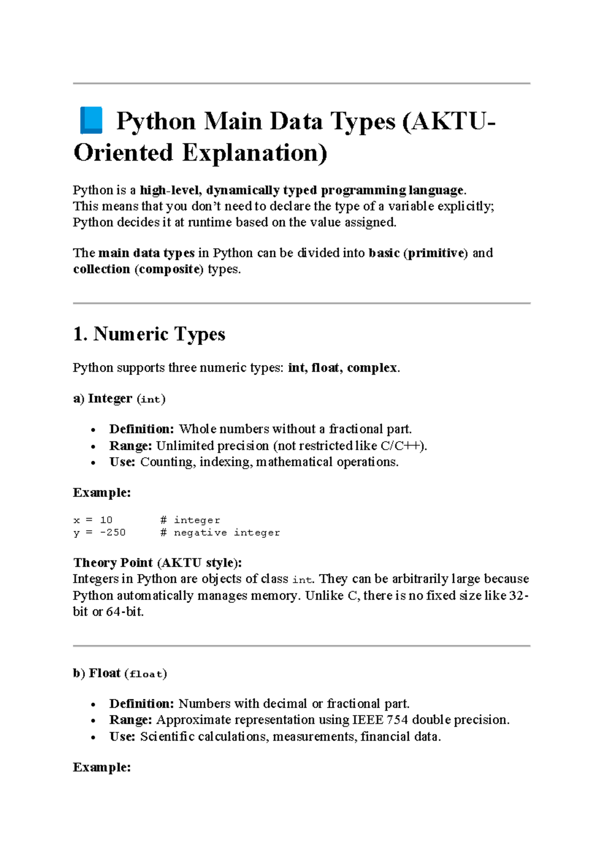 Python Main Data Types Overview (AKTU) - Studocu