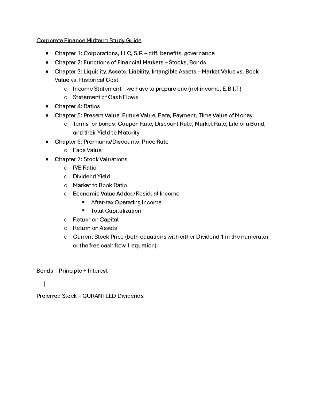 Corporate Finance CFIN Midterm Study Guide: Key Concepts & Definitions - Studocu