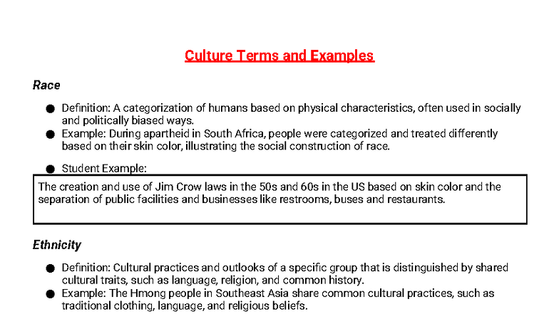 Culture Terms and Examples: Race, Ethnicity, and Identity Reflection ...