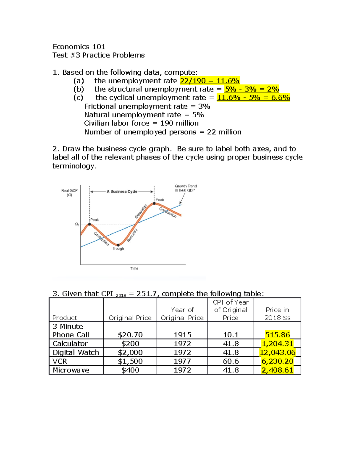 Econ 101 Test #3 Practice Problems & Answer Key - Studocu