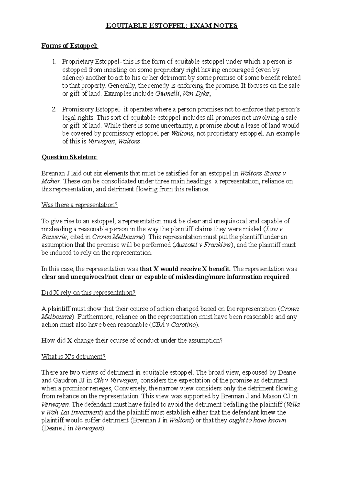 Equitable Estoppel Exam Process: Key Concepts and Case Analysis - Studocu