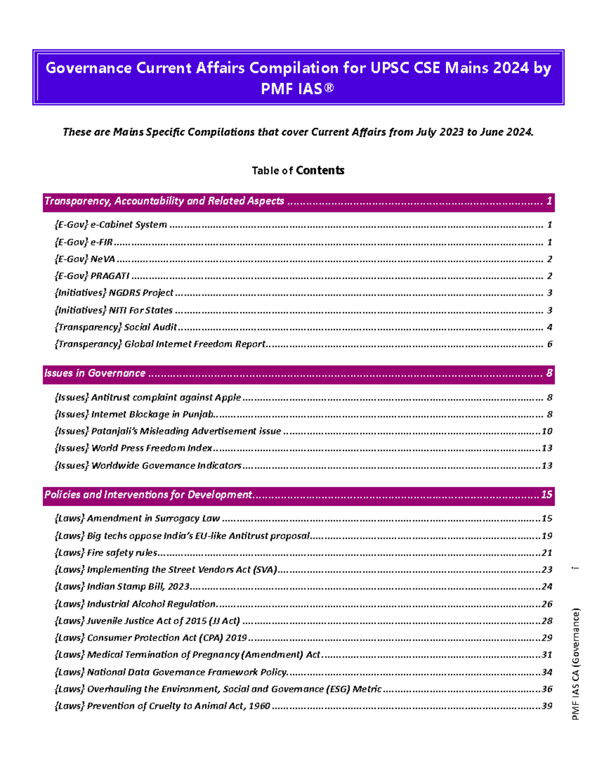 Pmfias CA Mains 2024 Governance - MF IAS CA (Gove rnance) i Governance ...