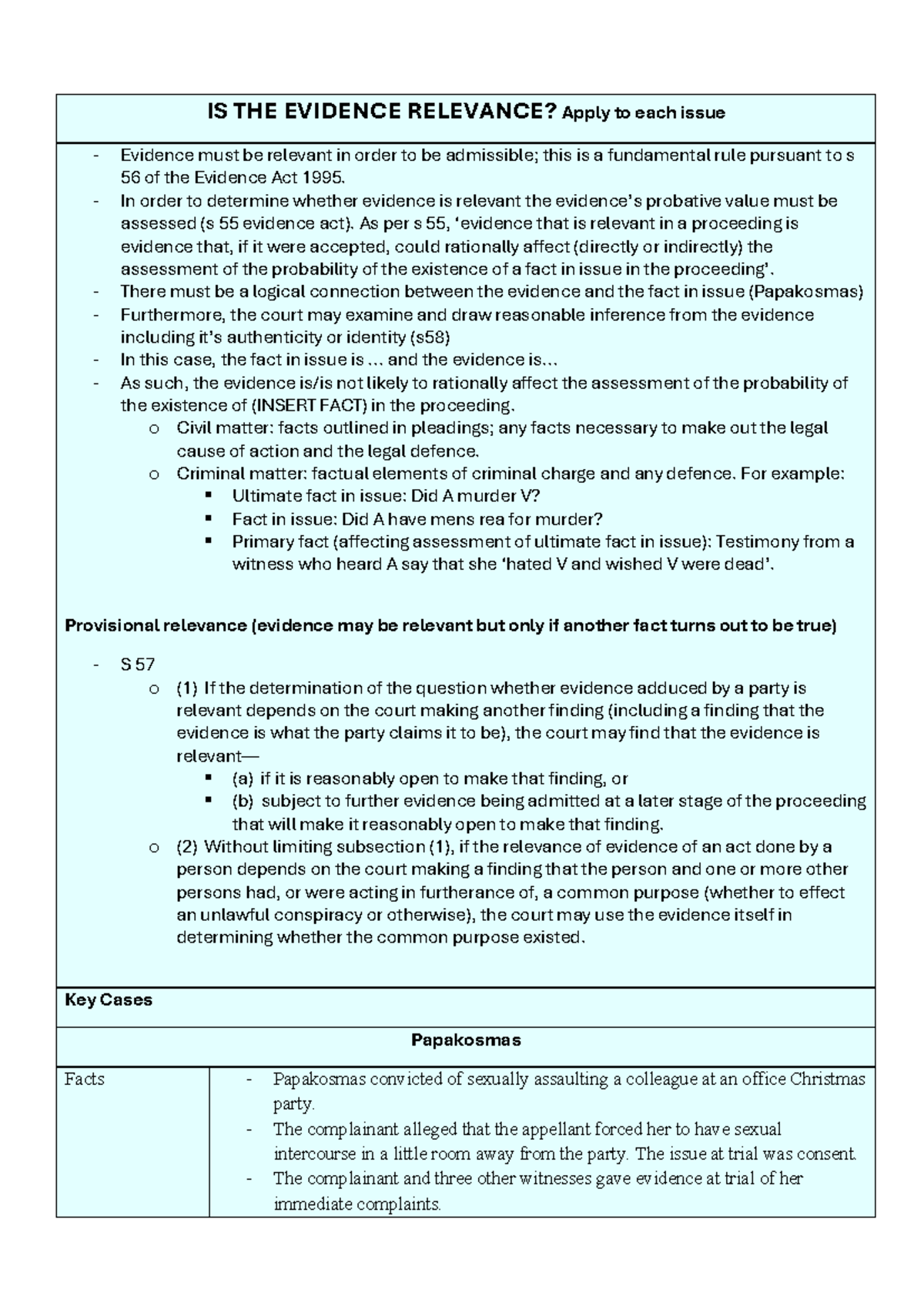 IS THE EVIDENCE RELEVANT? Exam Scaffold for Evidence Law (LAW101) - Studocu