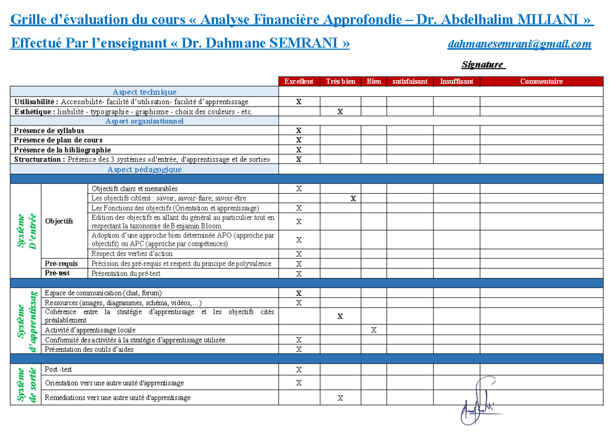 Grille d'Évaluation du Cours Analyse Financière Approfondie - Dr ...