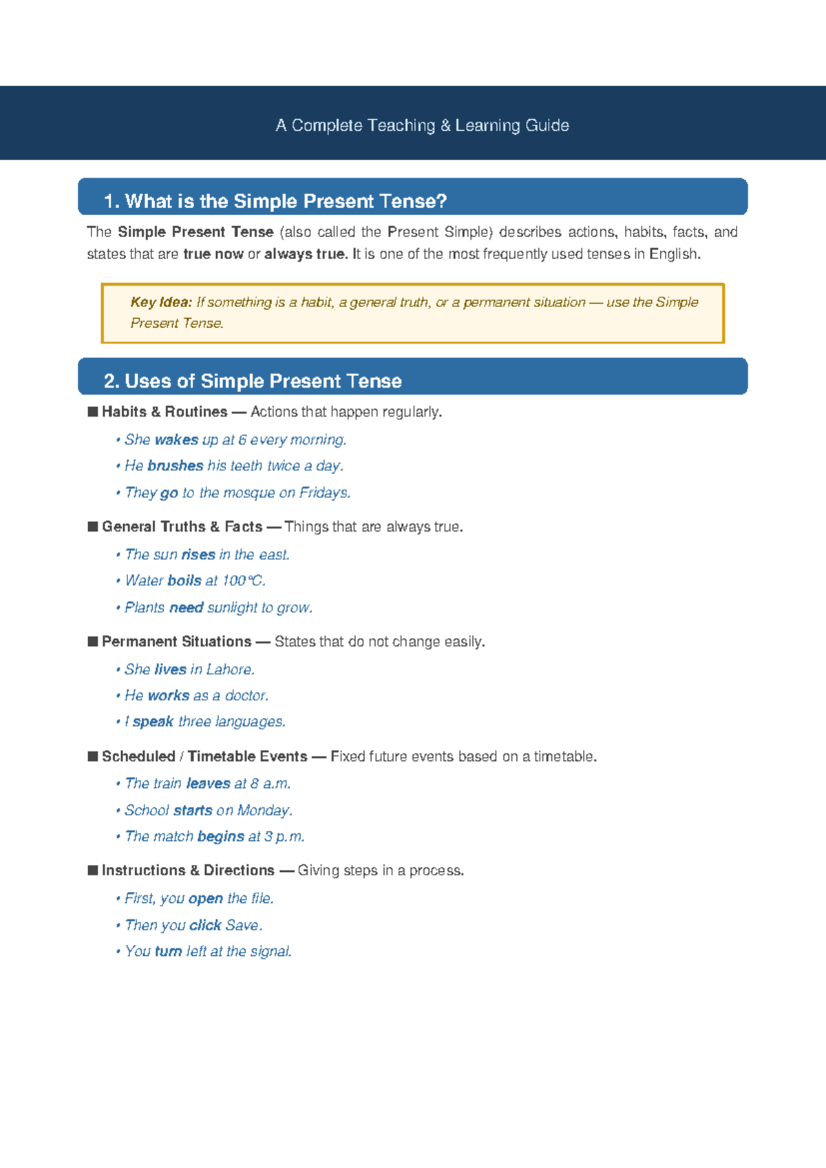 Simple Present Tense Guide: Understanding Usage and Structure - Studocu