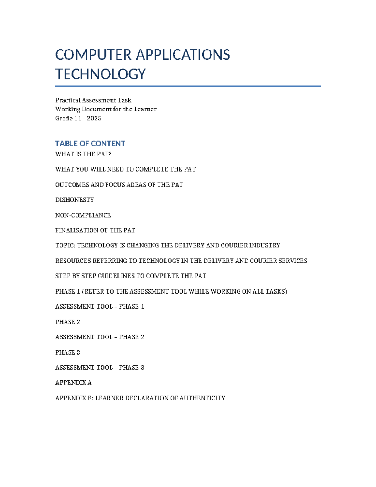 CAT Gr11 Practical Assessment Task (PAT) 2025 Guide - Studocu
