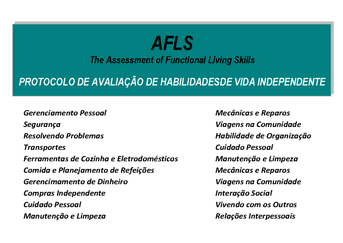 AFLS - Habilidades de Vida Funcional - AFLS The Assessment of ...