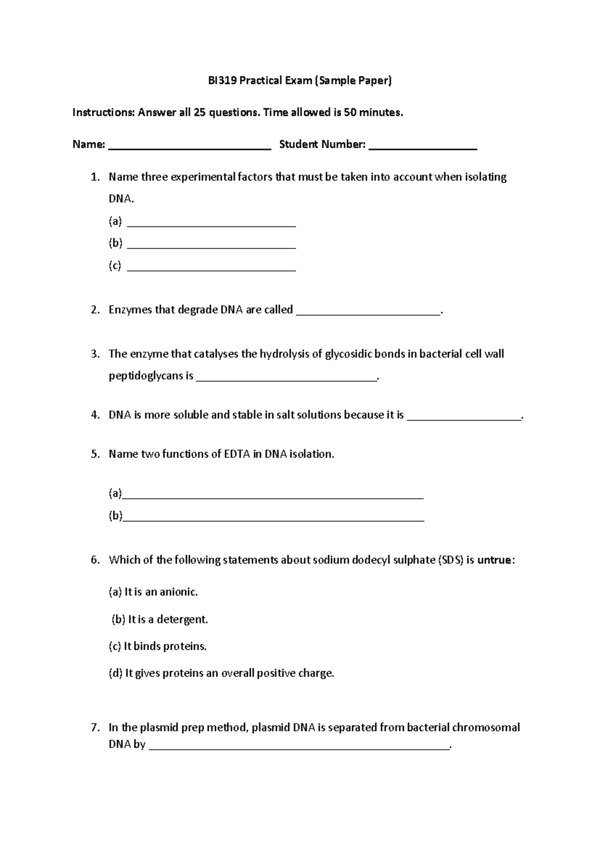 BI319 Practical Exam Sample Paper - Essential Questions & Guidelines ...