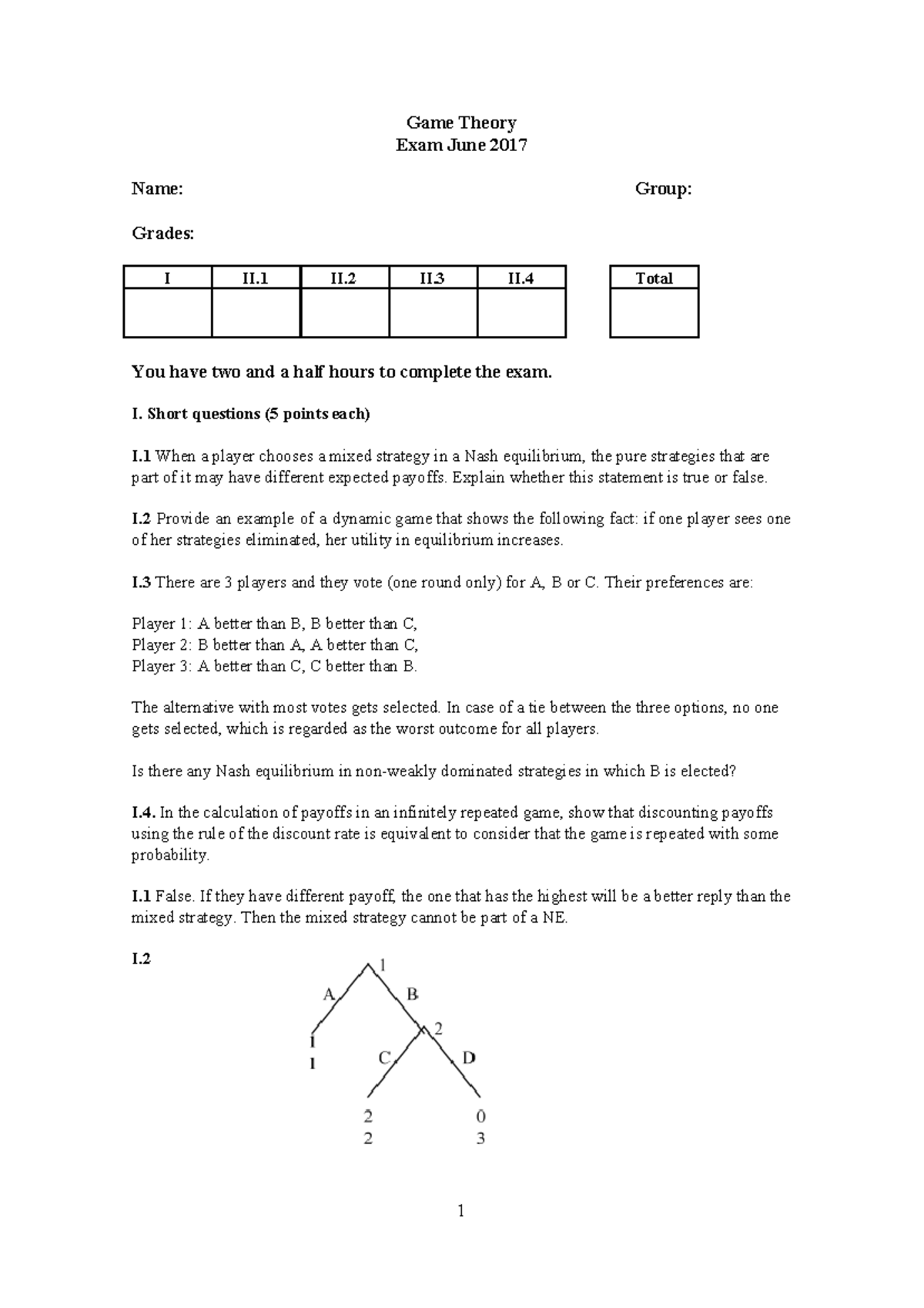Examen Junio 2016, preguntas y respuestas - Game Theory Exam June 2017 ...