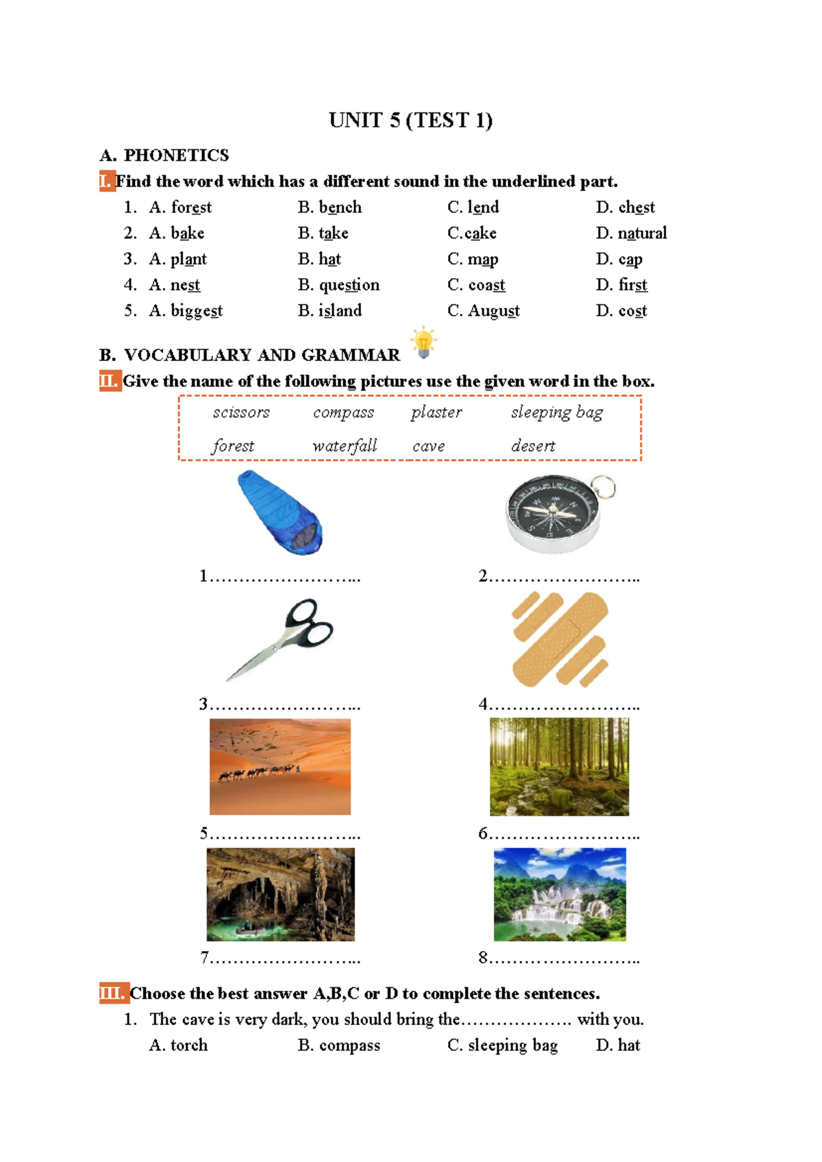 UNIT 5 (TEST 1) A. PHONETICS & VOCABULARY PRACTICE - Studocu