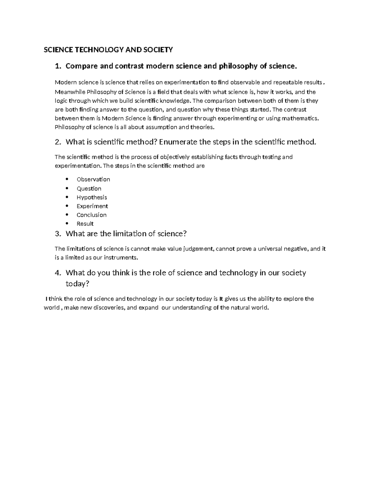 STAS ACT - MODERN SCIENCE - SCIENCE TECHNOLOGY AND SOCIETY 1. Compare ...