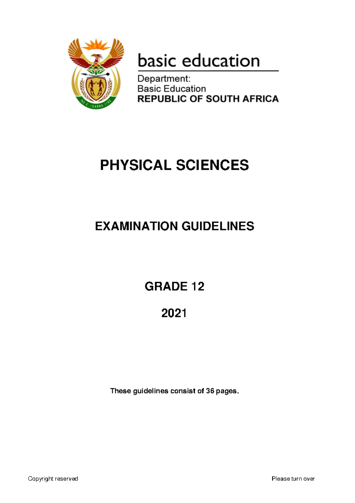 Physical Sciences Grade 12 Exam Guidelines 2021 - Studocu