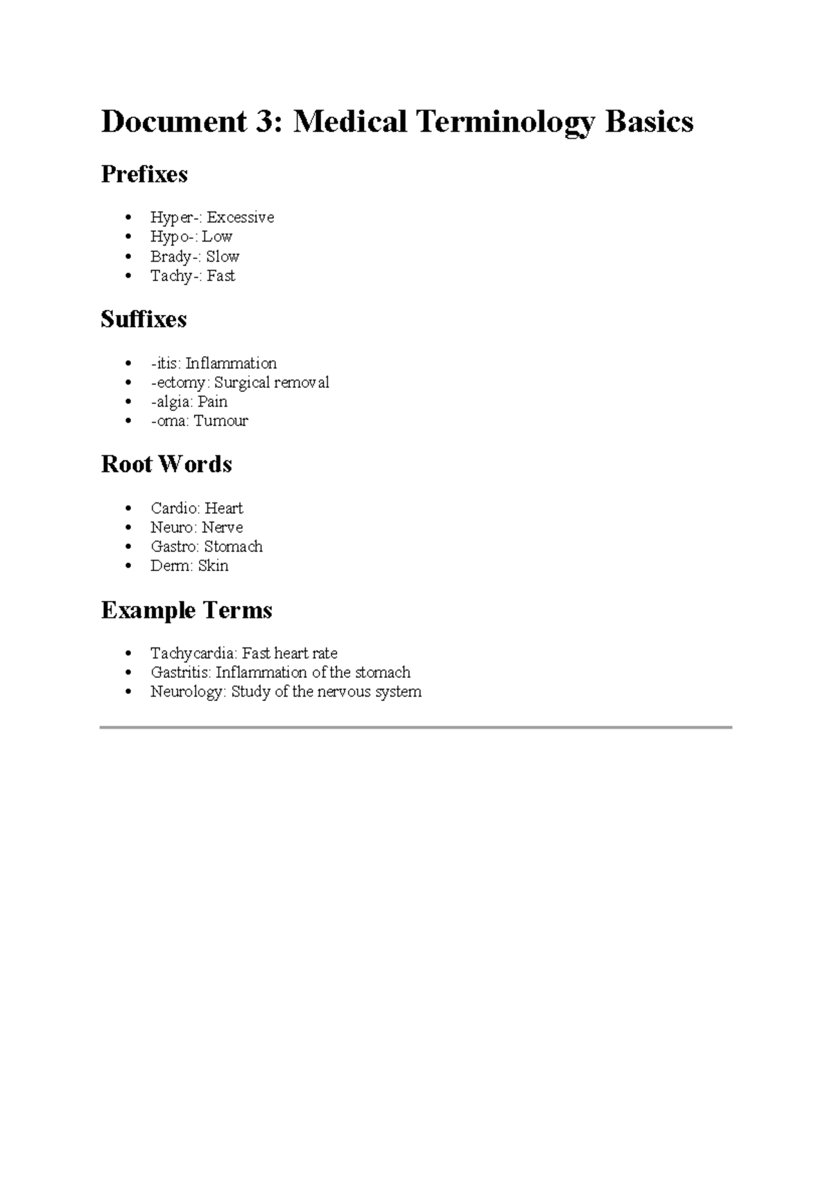 Document - Lecture notes - Document 3: Medical Terminology Basics ...