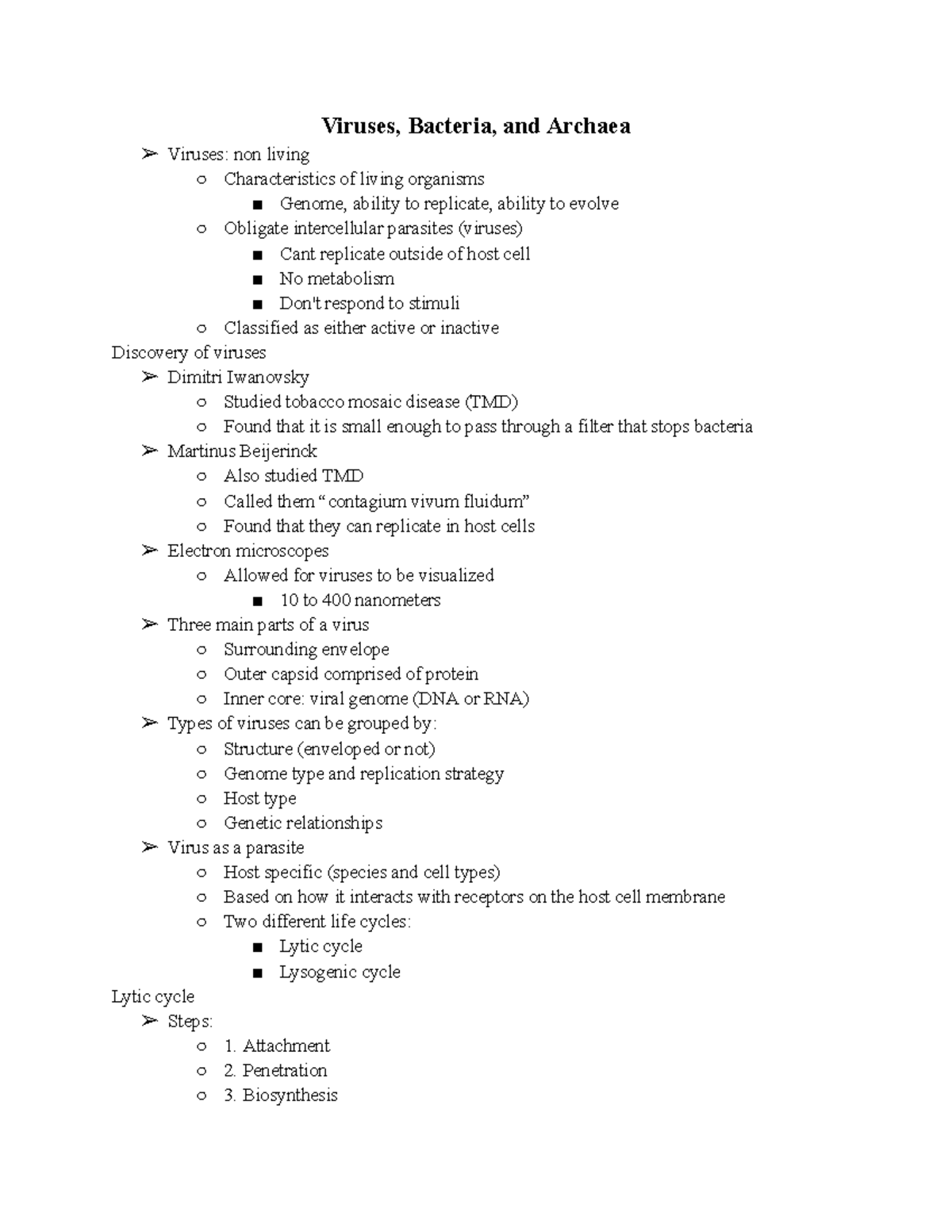 Viruses, Bacteria, and Archaea: Key Characteristics & Life Cycles - Studocu