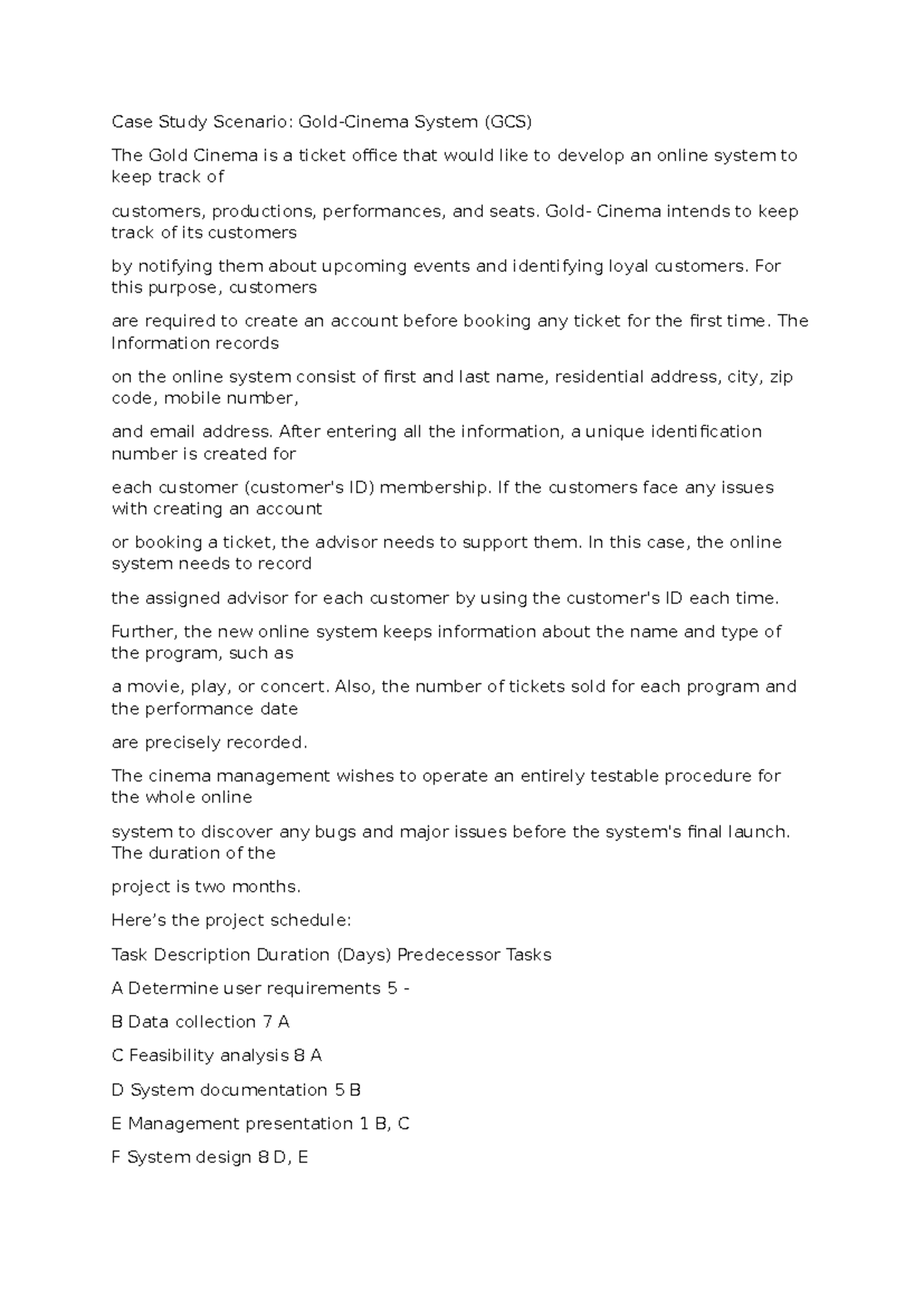 Case Study GCS: Gold Cinema Online System Development & Analysis - Studocu