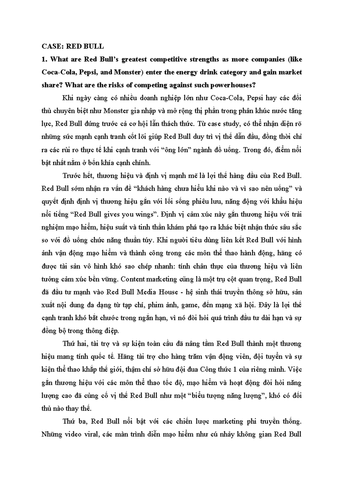 CASE STUDY: RED BULL - Competitive Strengths & Risks Analysis - Studocu