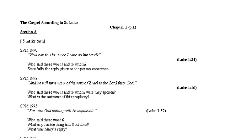 The Gospel According to St Luke: Section A - Chapter 1 to Chapter 9 ...