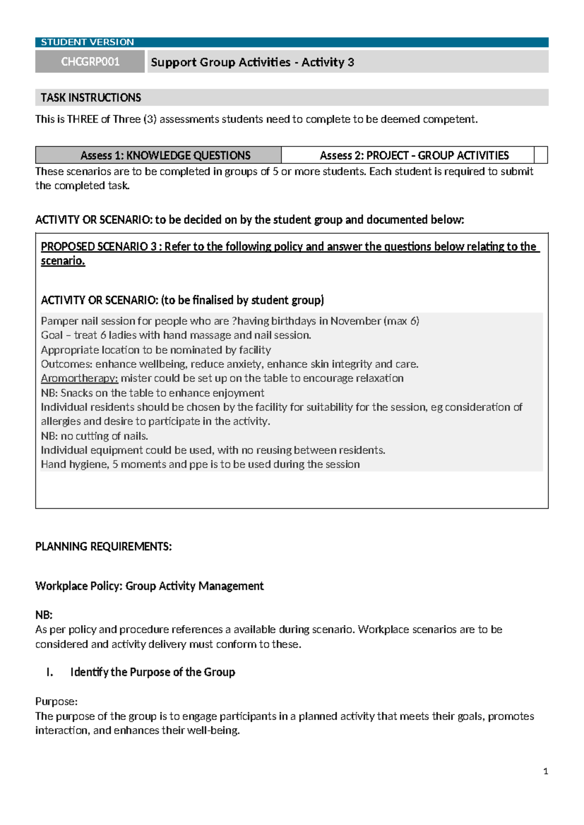 CHCGRP001 Activity 3: Group Assessments and Planning Guide - Studocu