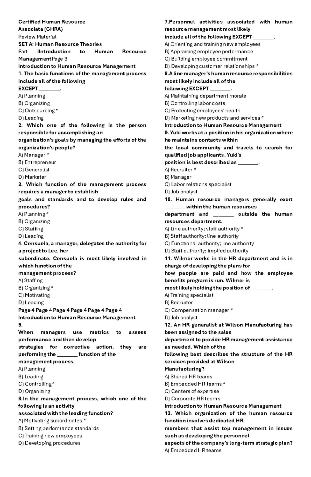 CHRA Review Material: Human Resource Management Theories & Practices ...