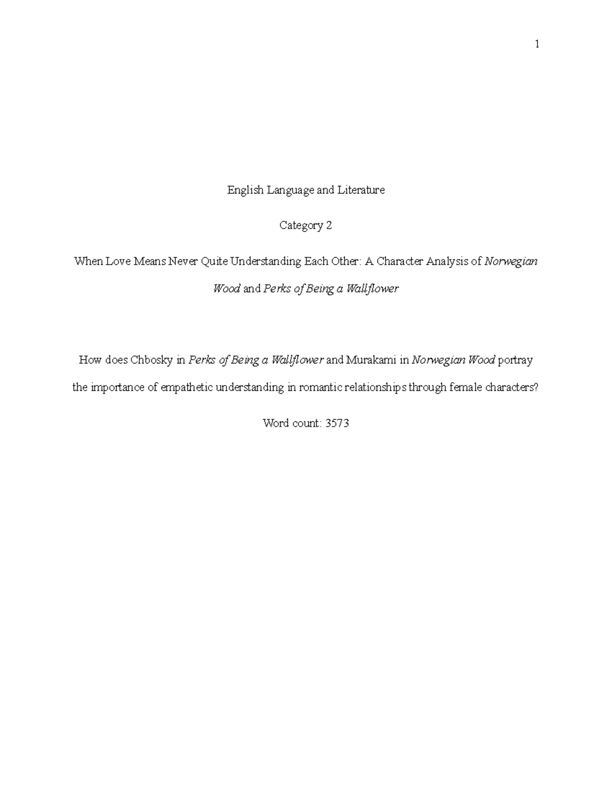 Character Analysis of Empathy in Norwegian Wood & Perks of Being a ...