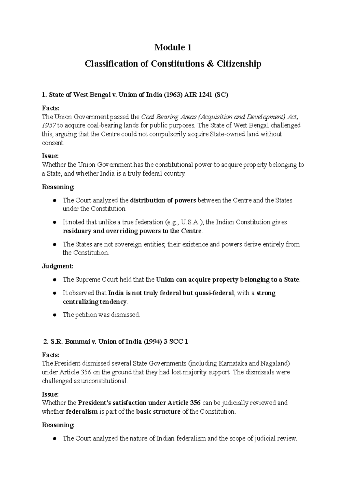 Module 1 Case Laws on Constitutional Classification and Citizenship ...