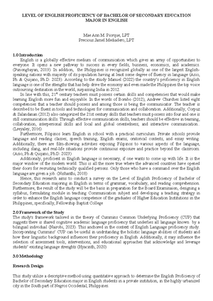 English Proficiency Test Questionnaire - Dear Education students: The ...