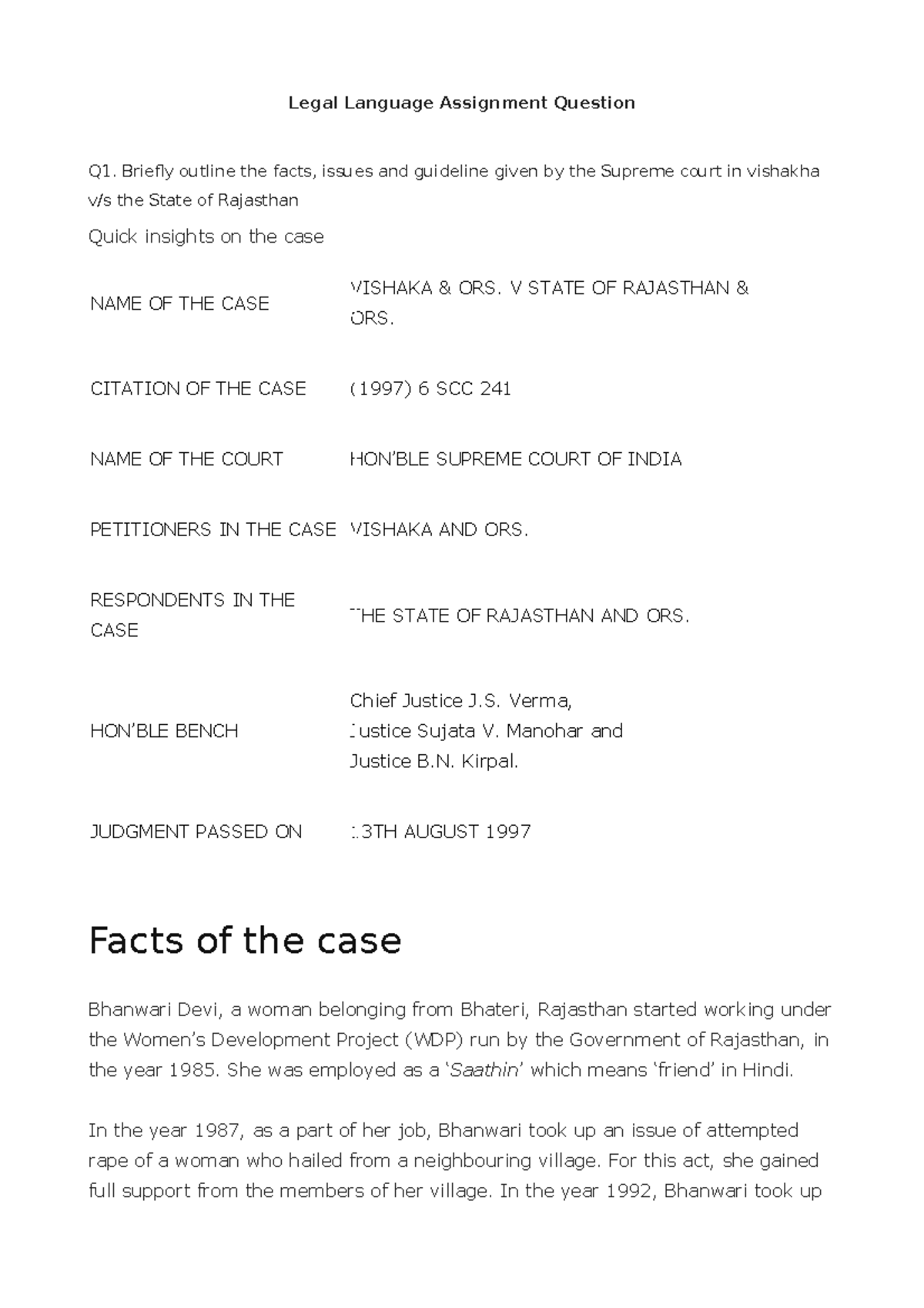 Assignment legal language - Legal Language Assignment Question Q1 ...
