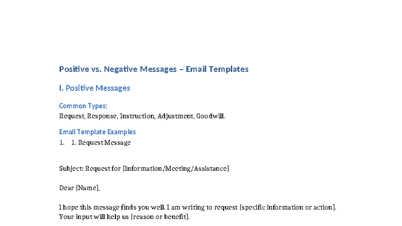 Positive vs. Negative Email Message Templates - Studocu