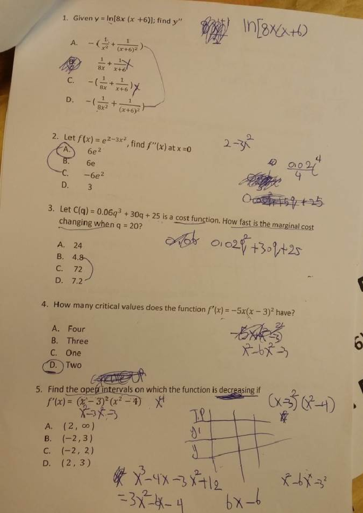 Test 2, S2, 2018-2019: Marginal Cost & Critical Values Analysis - Studocu