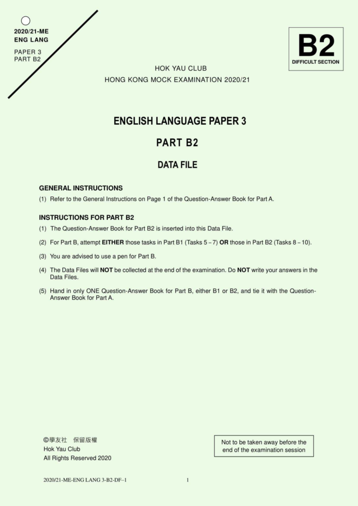 ENG LANG PAPER 3 B2 MOCK EXAMINATION INSTRUCTIONS & DATA FILE - Studocu