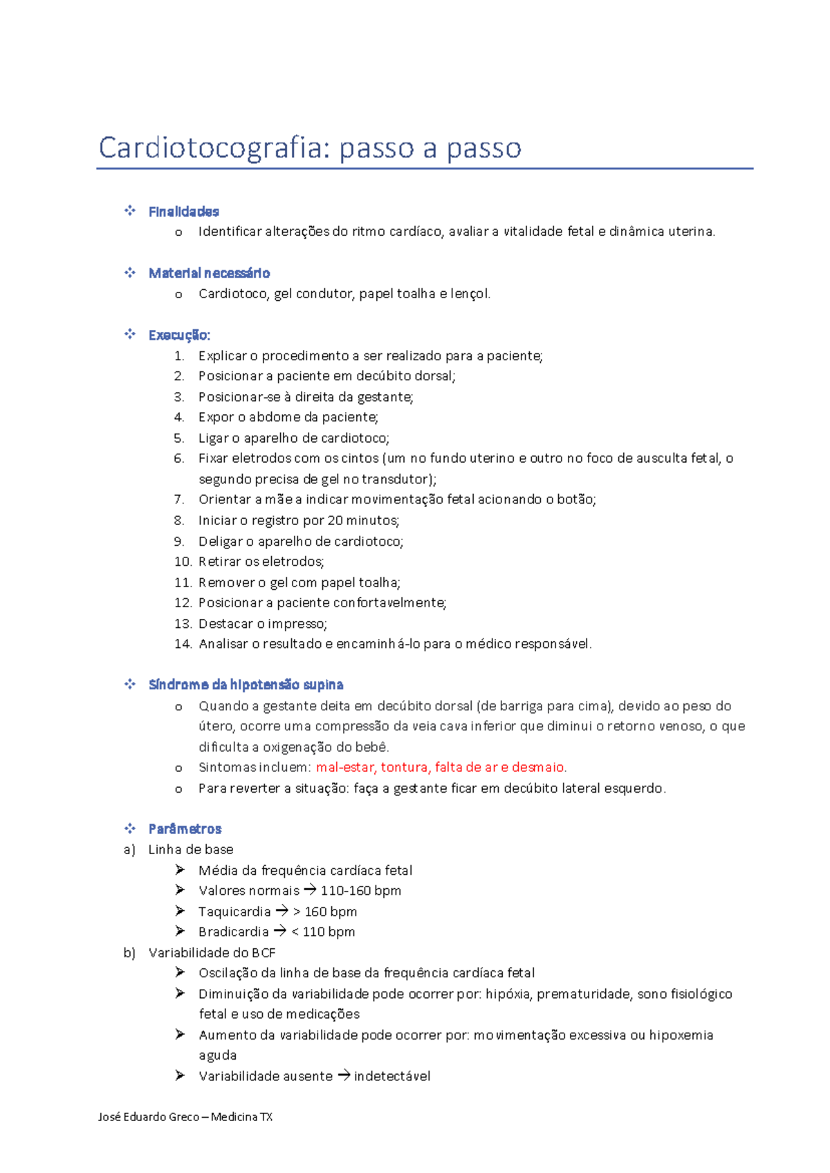 Cardiotocografia: Guia Completo para Medicina TX - Studocu