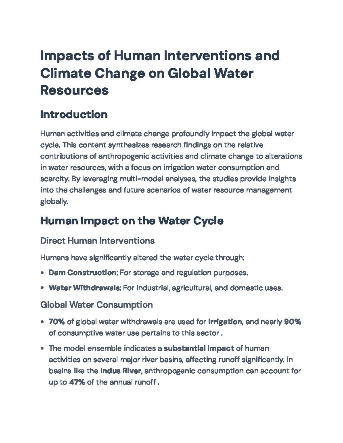 Impacts of Human Activity and Climate Change on Global Water Resources ...